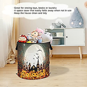 Halloween Pumpkin Haunted House Pop Up Laundry Hamper with Lid Foldable Storage Basket Collapsible Laundry Bag for Camping Organization Home