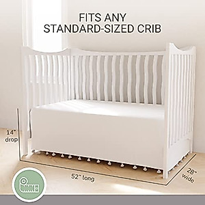 Tadpoles Crib Skirt with Tassel | 28" x 52" with a 14" Drop | Made of 100% Softly Brushed Microfiber Polyester | Easy to Care for | Soft, Smooth, Breathable & Durable | Ideal for Babies | White