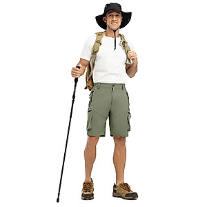 TBMPOY Men's Hiking Work Shorts Quick Dry Cargo Outdoor Athletic Short for Men Zip Pockets Camping Fishing Sage Green 34