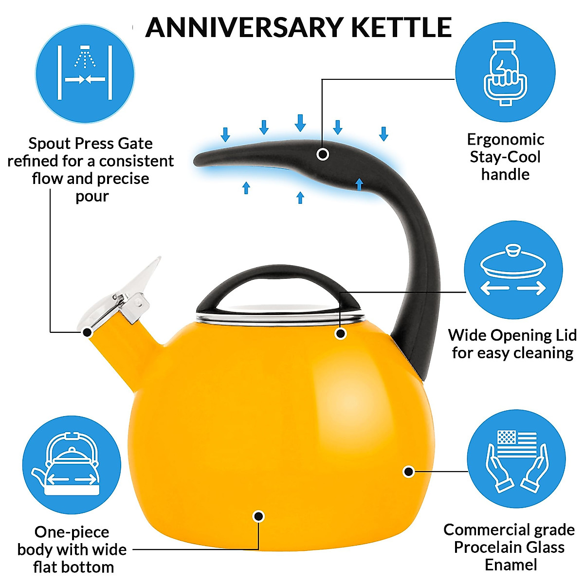 Chantal Anniversary Enamel on Steel Whistling Teakettle, 2 Quart, Marigold