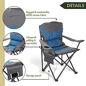 ARROWHEAD OUTDOOR Portable Folding Camping Quad Chair w/Added Ultra-Comfortable Padding, Cup-Holder, Heavy-Duty Carrying Bag, Padded Armrests, Supports up to 330lbs, USA-Based Support (Blue & Gray)