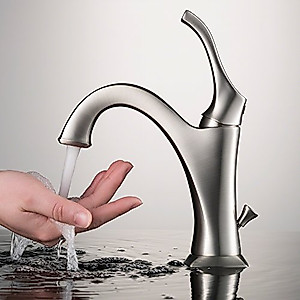 KRAUS KBF-1201SFS Arlo Single Handle Basin Bathroom Faucet with Lift Rod Drain and Deck Plate, Spot-Free All-Brite Stainless Steel