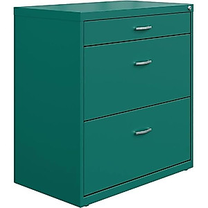 Space Solutions 30" W Metal 3 Drawer Home Office Lateral File Cabinet Teal, Fully Assembled
