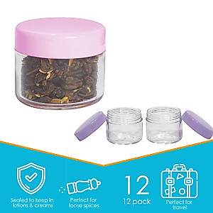 Houseables 20 Gram Jar, 20 ML Jar, 12 pcs, Multicolor, BPA Free, Cosmetic Sample Empty Container, Plastic, Round Pot Screw Cap Lid, Small Tiny 20g Bottle, for Make Up, Eye Shadow, Nails, Powder, Gems