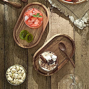 PTGVCTA 3 Pcs Oval Wood Tray for Food Holder/BBQ，Cheese, Sushi, Holiday Snacks，Wood Serving Plate,Tea Serving Tray,Cup Coaster,Flower Plant Succulent Tray, Coaster,Cake,Succulent (Acacia Wood)…