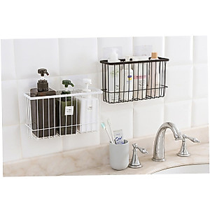 Hoement Bathroom Wall Organizer Bread Clear Container Bathroom Storage Rack Kitchen Wall Holder Heart Spoons Wrapping Paper Canister Hanging Basket Container for Cooling Wine Ledge White