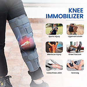 Wonder Care Knee Immobilizer Brace for Knee support for dislocation injuries ligament tear wraparound knee stabilizer splint for men & women (19” long) Grey-Small