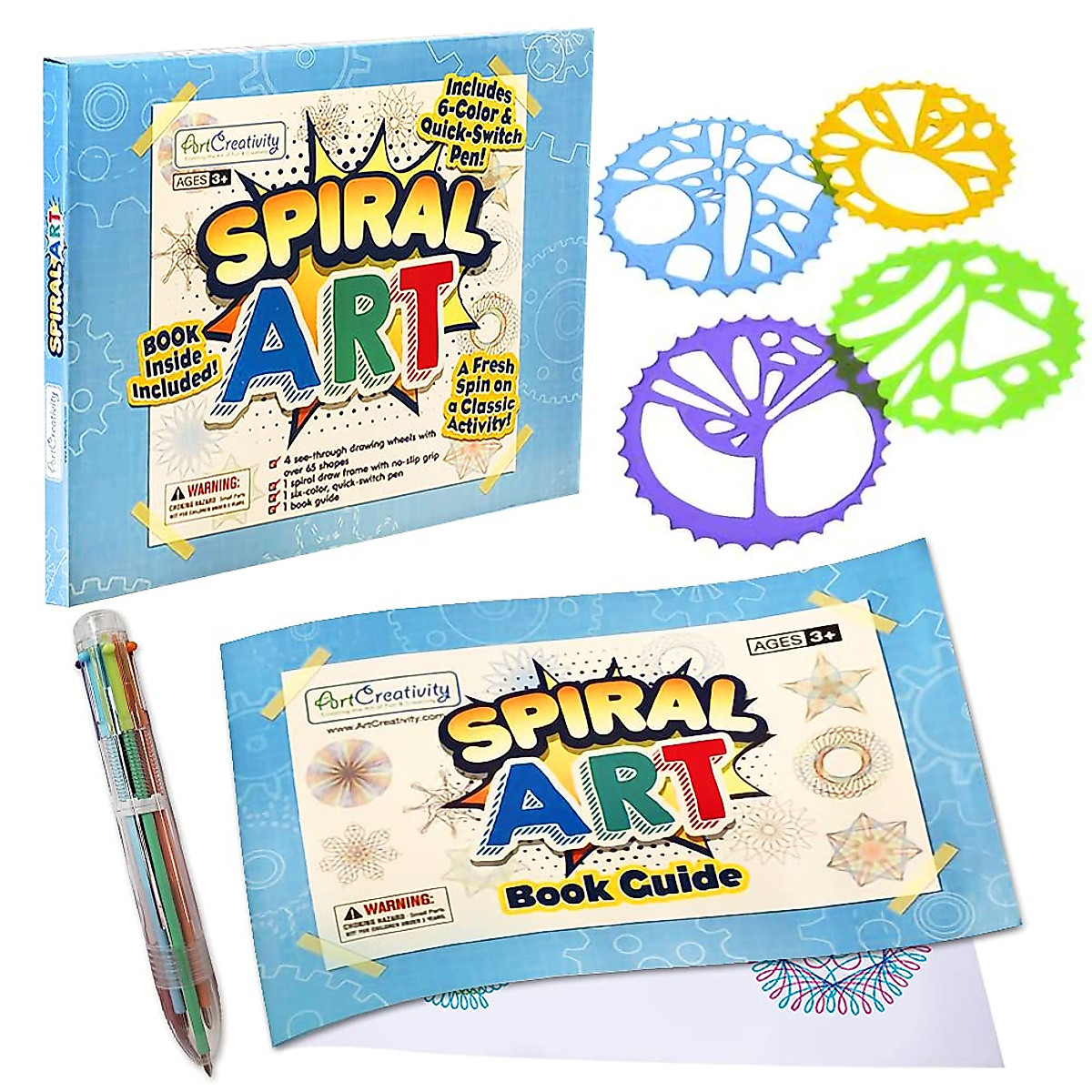 ArtCreativity Spiral Drawing Art Set for Kids - 7 Piece Kit - Includes 6-in-1 Color Pen, Drawing Templates and Sketching Pad - Unique Arts and Craft Supplies - Great Gift for Boys and Girls