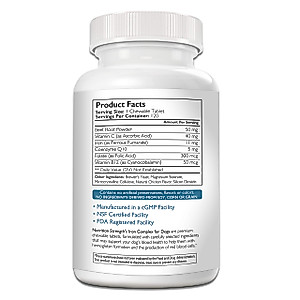 Nutrition Strength Iron for Dogs with Anemia to Support Blood Health, Blood Cell Formation & Oxygen Supply, Iron Supplement for Anemic Dogs + Vitamin C, Folate, Vitamin B12, 120 Chewable Tablets