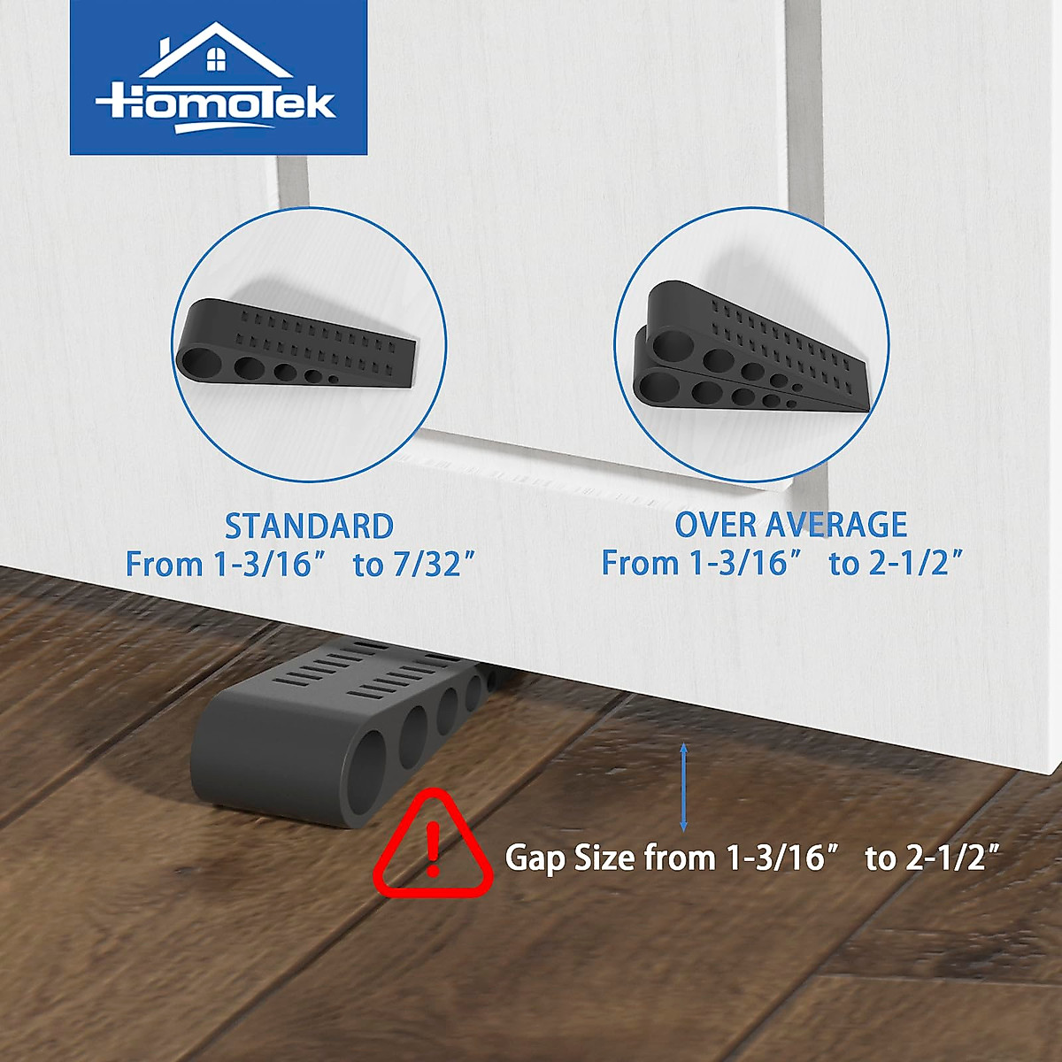 HOMOTEK 2 Pack Wedge Rubber Door Stops Door Chucks Stoppers Wall Protector for Floor & Bottom of Door with Self Adhesive White Holder, 5"x1-9/16"x1-5/16" (Black)