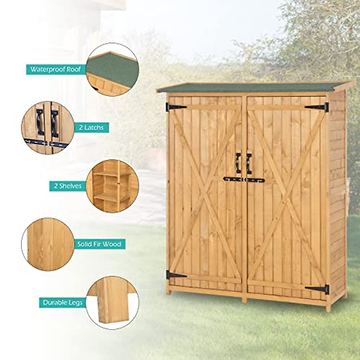VINGLI Upgraded Outdoor Wooden Storage Shed, Extra Large Garden Shed Outside Tool Cabinet with 2 Safety Latches, Patio Storage Organizer for Garden Yard Lawn Equipment