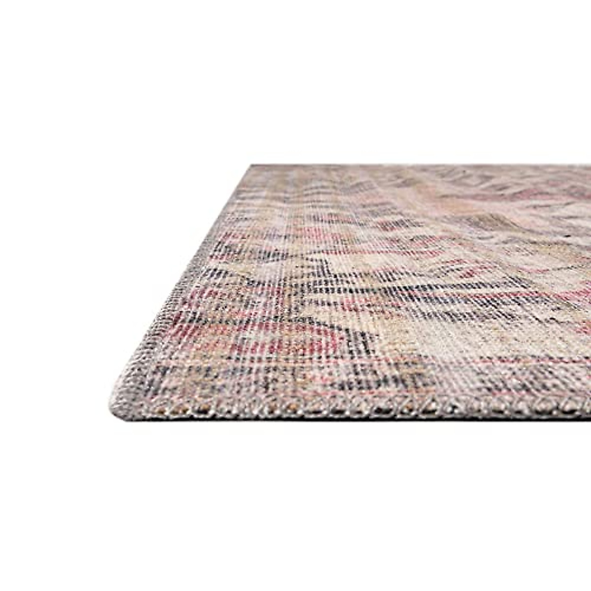 Rugs.com Nostalgia Washable Collection Rug – 2' 7 x 12' Runner Beige Pink Flatweave Perfect for Hallways, Entryways