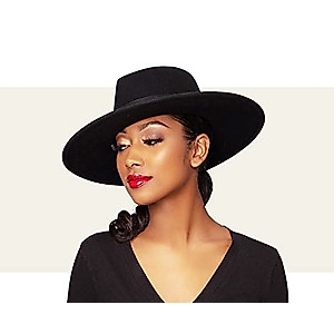 Eohak Womens Belt-Buckle-Panama-Hat Wool Womens Wide Brim Fedora Hat (S-M) Black