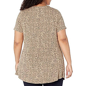 Amazon Essentials Women's Relaxed-Fit Short-Sleeve V-Neck Tunic (Available in Plus Size), Leopard, 3X