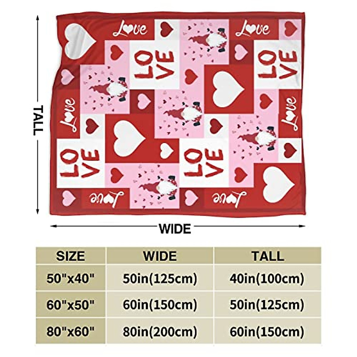 Soft Blanket Valentine's Day Gnomes Warm Cozy Happy Valentine's Day Heart Shaped Cute Throw Blanket for Couch Sofa Bed 50" x 60"
