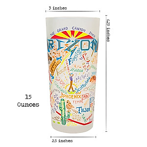 Catstudio Drinking Glass, Arizona Frosted Glass Cup for Kitchen, Bar Glass Drinking Glasses, Everyday Drinking Cup or Cocktail Glass, 15oz Dishwasher Safe Glass Tumbler for Arizona Lovers