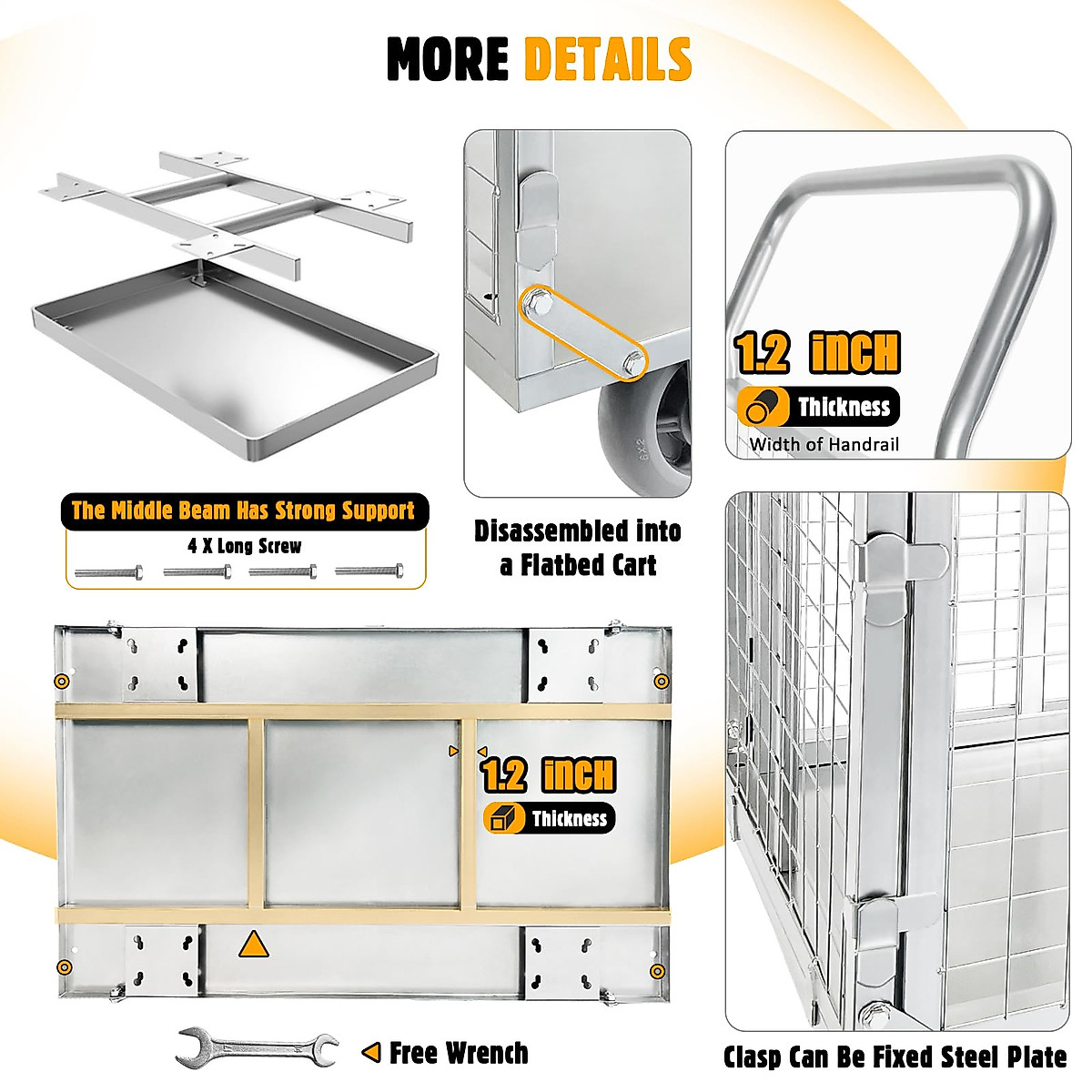 Platform Truck Cart with Cage 4-in-1 Heavy Duty Push Cart Dolly Load 1800LBS W/Swivel Casters, Multipurpose Heavy-Duty Platform Hand Truck Dolly Flatbed Cart for Grocery/Stall/Storage (39" x24")