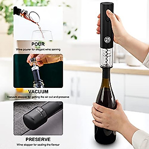 D Electric Wine Opener Automatic Battery Operated Wine Bottle Opener Set, Reusable Corkscrew Cordless Remover 5 Pcs Kit with Wine Pourer, Foil Cutter Wine Stopper for Wine Lovers Housewarming Gifts