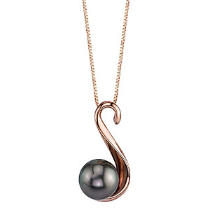The Pearl Source 8-9mm Genuine Black Tahitian South Sea Cultured Pearl Rose Gold Anastasia Pendant Necklace for Women