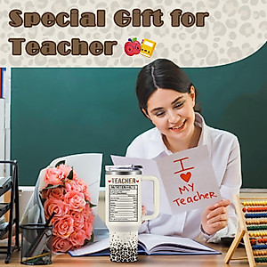 Teacher Gifts for Women, 40oz Teacher Tumbler with Handle, Teacher Appreciation Week Gifts, Best Teachers Gifts Ideas for Birthday Christmas Graduation Back to School Teacher Nutrition Facts Cup