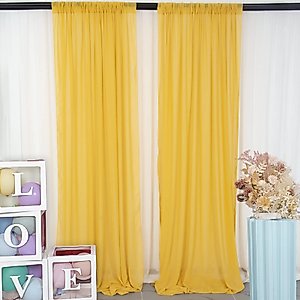 DUOBAO Gold Chiffon Backdrop Curtain 29"" x96 - Sheer Voile Fabric Drapes for Wedding, Photography, Stage Decor, Baby Shower & Party Backdrop (2 Panels, Wrinkle-Resistant)