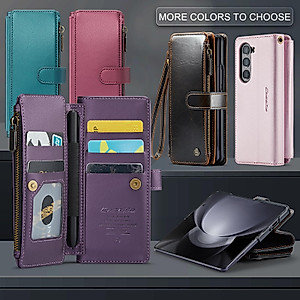 CaseMe for Samsung Galaxy Z Fold 5 Case with S Pen Holder, Z Fold 5 Wallet Case with Card Holder for Women Men, RFID Blocking Kickstand Zipper Shockproof Phone Case for Galaxy Fold 5, Red