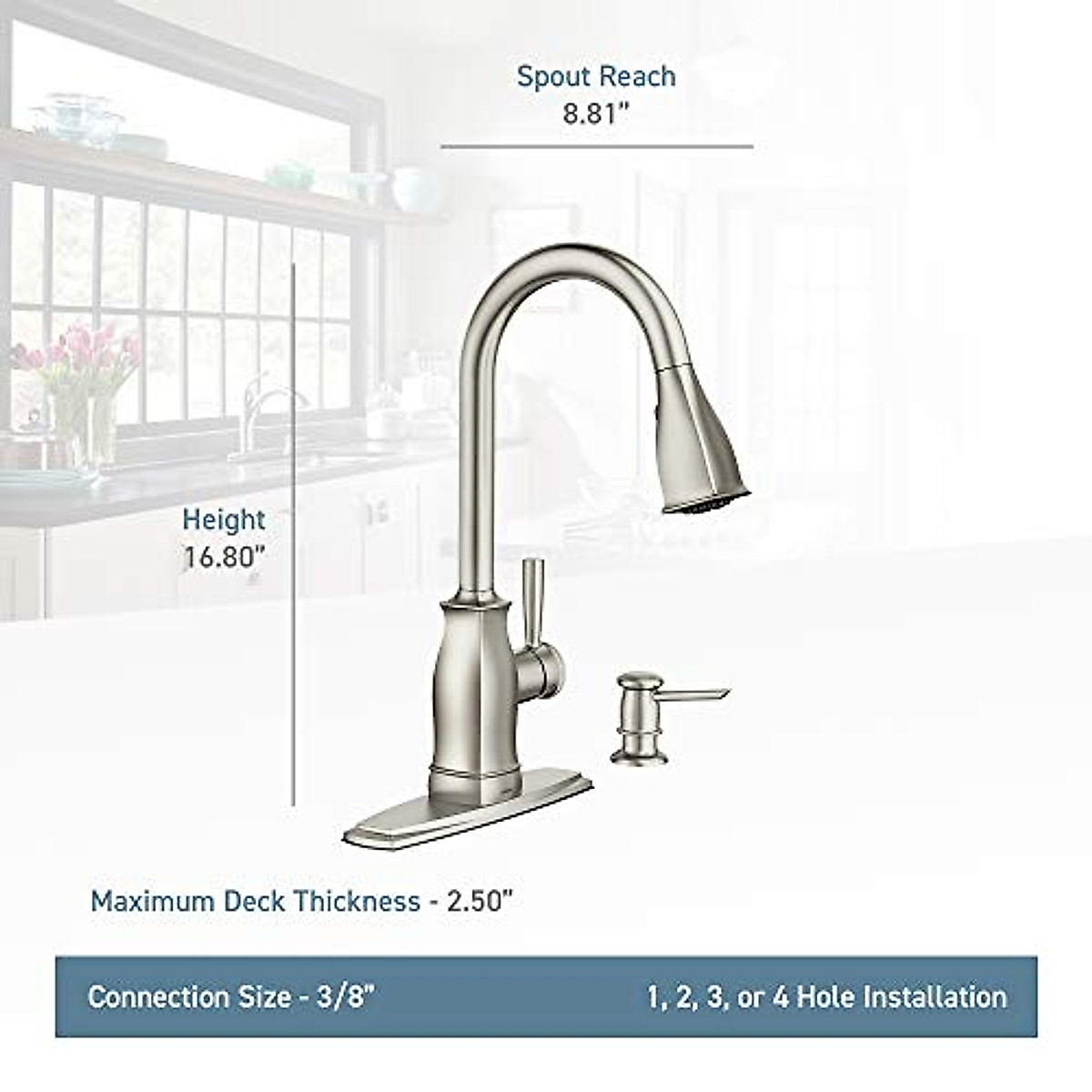 Moen Hensley Spot Resist Stainless Single-Handle Pull-Down Sprayer Kitchen Faucet Featuring Reflex, 87024MSRS