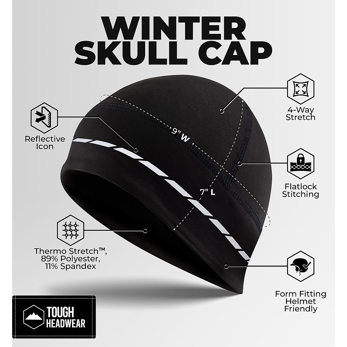 Tough Headwear Winter Skull Caps for Men, Skull Cap Football, Helmet Liner, Running Beanie, Cycling Cap, Motorcycle Skull Cap