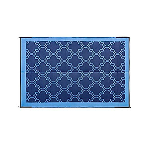 Camco 42876 6 x 9 Foot Reversible Blue Lattice Design Breathable Washable Portable Outdoor UV Coated Patio Mat Pad for Picnics, Camping, RV, Tiny Home