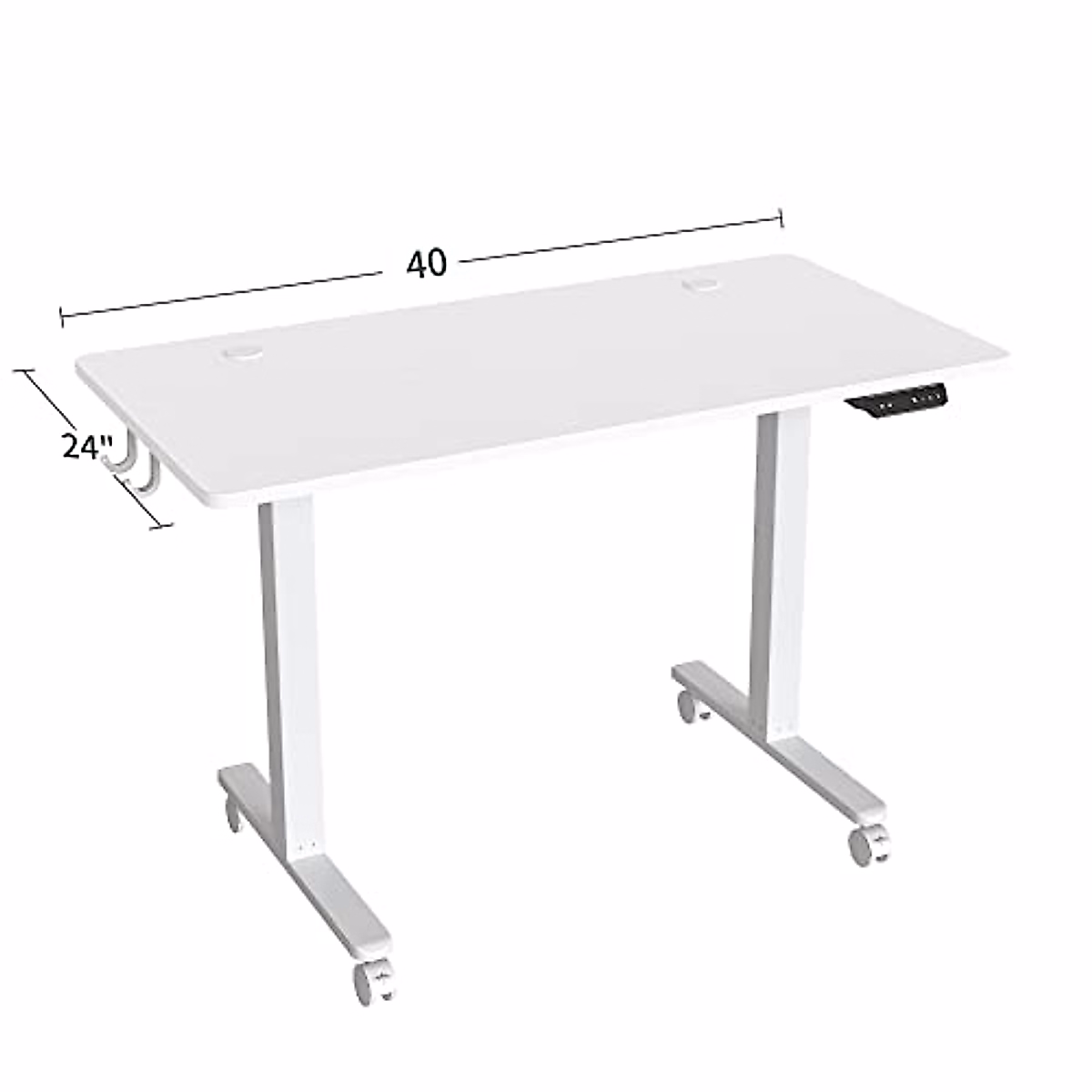 EleTab Standing Desk, 40 x 24 Inch Electric Stand up Height Adjustable Home Office Table, Sit Stand Desk with Splice Board, White Frame & White Desktop