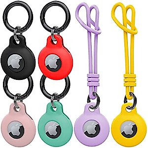 Kanya Silicone Case Compatible with AirTag,6 Pack Soft Anti-Scratch Shockproof Protective Skin Cover Holder Keychain Carabiner for Apple (Black+Red+Pink+Light Green+Light Purple+Yellow),6 Packs