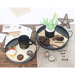 Funerom 11.8 inchs Round Galvanized Metal Round Tray with Handles