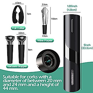 TEBIKIN Electric Wine Bottle opener，Battery Operated Automatic Wine Bottle Corkscrew Opener with Foil Cutter,2 Wine Vacuum Stopper，Wine Pourer for Gift，Home，Party