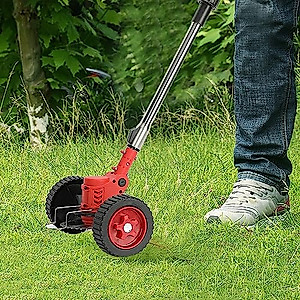 Cordless Grass Trimmer Weed Wacker, Battery Powered 21V 2000mAh Weed Eater, 3-in-1 Wheeled Stringless Weed Cutter, Lightweight Adjustable Height Electric Lawn Mower, Lawn Tool Edger Red US Plug