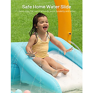 Kiddie Pool, Evajoy Inflatable Play Center Kids Pool with Slide, Water Sprayers Thickened Wear-Resistant Full-Sized Swimming Pool for Kids Toddler Children, Garden Backyard & Indoor Use 110”x71”x53”