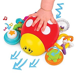 KiddoLab Ladybug Crawling Toy with Fun Sounds, Sliding Rings, Spinning Ball, and Colorful Beads - Develops Cognitive and Motor Skills for 6 Months Plus Babies