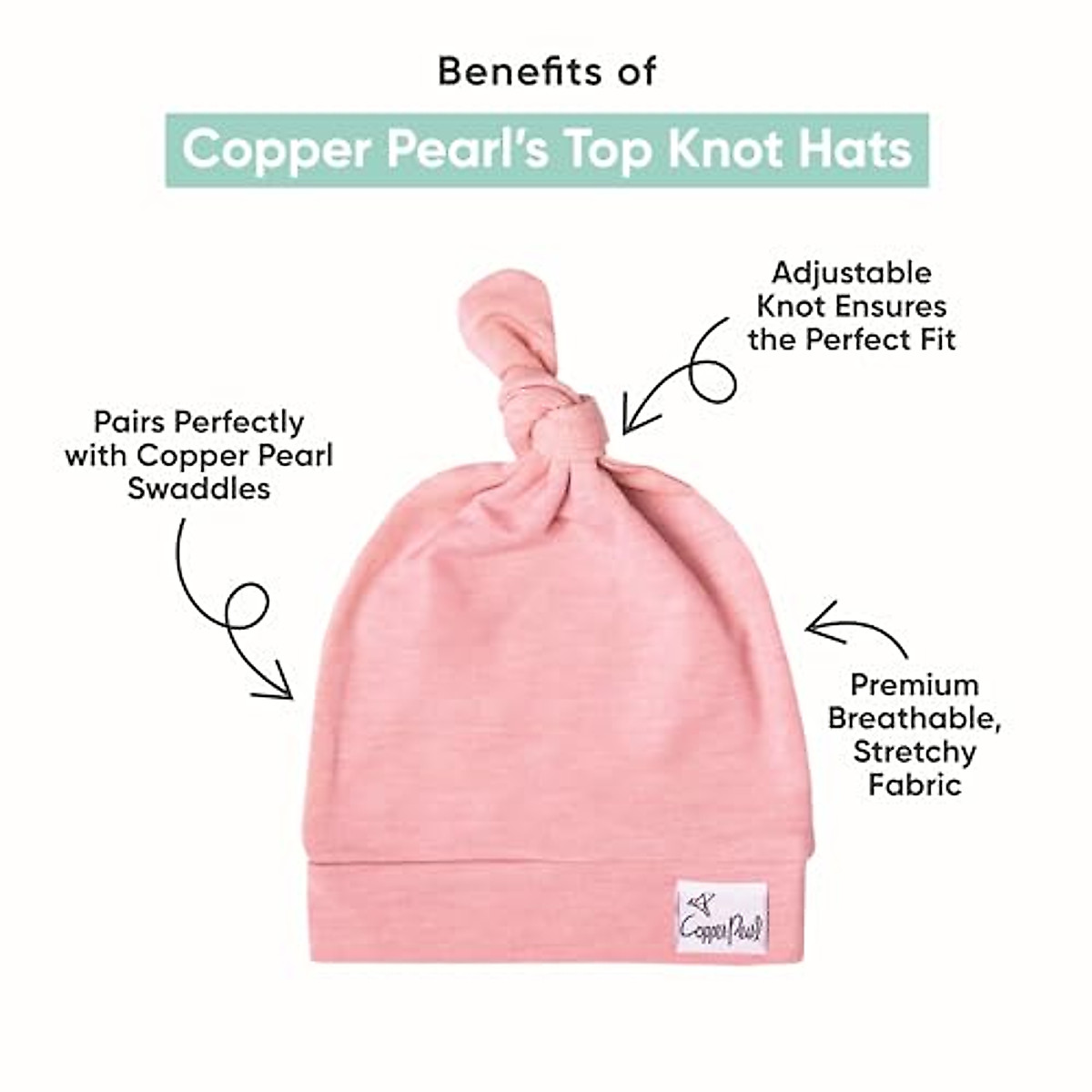 Copper Pearl Baby Beanie Hat Top Knot Stretchy Soft XOXO