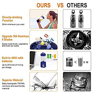 Portable Blender, Vaeqozva USB Rechargeable Smoothie on the Go Blender Cup with Straws, Protein Shakes Fruit Mini Mixer for Home, Sport, Office, Camping - Navy Blue