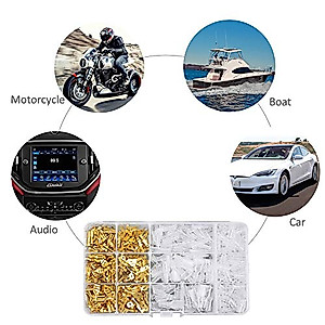 FIXITOK 480pcs Quick Splice 2.8/4.8/6.3mm Male Female Wire Spade Connector Wire Crimp Terminal Block with Insulating Sleeve Assortment Kit for Electrical Wiring Car Audio Speaker (Golden)