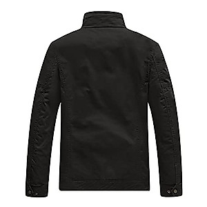 WenVen Men's Military Canvas Work Jackets and Coats (Black, Medium)