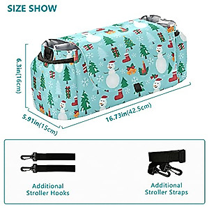 Sinestour Christmas Cute Snowman Stroller Organizer with Cup Holder Universal Stroller Organizer Bag Detachable Shoulder Strap Stroller Accessories for Diaper Phone Keys Toys Fit All Baby Stroller