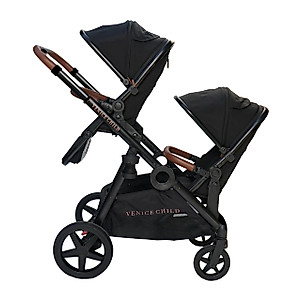 Venice Child Maverick Tandem Travel System Single to Double Stroller- Includes 2 Toddler Seats (Package 3, Eclipse Black)