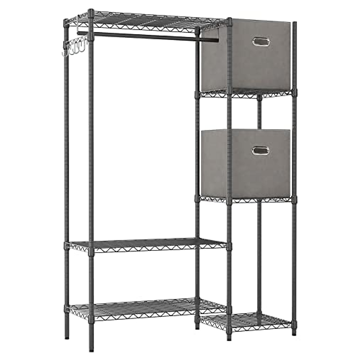 Likein Heavy Duty Clothes Rack, Metal Clothing Rack with Shelves and 2 Fabric Drawers, 6 Tiers Clothing Racks for Hanging Clothes Garment Rack Free Standing Clothes Racks