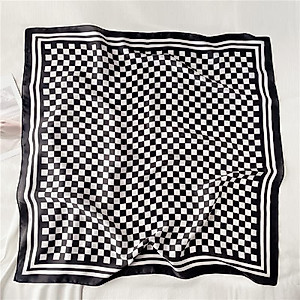 NaSoPerfect 27 inch Silk Feeling Scarf Square Satin Head Scarf Fashion Checkerboard Print Neck Scarfs for Women Black and White