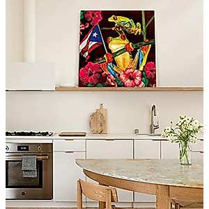 Canvas Painting Wall Decor-Frog Puerto Rico Flag Vivid Floral,Wall Art Print Paintings for Home/Living Room/Bedroom Decor Single Panel 12x12Inches