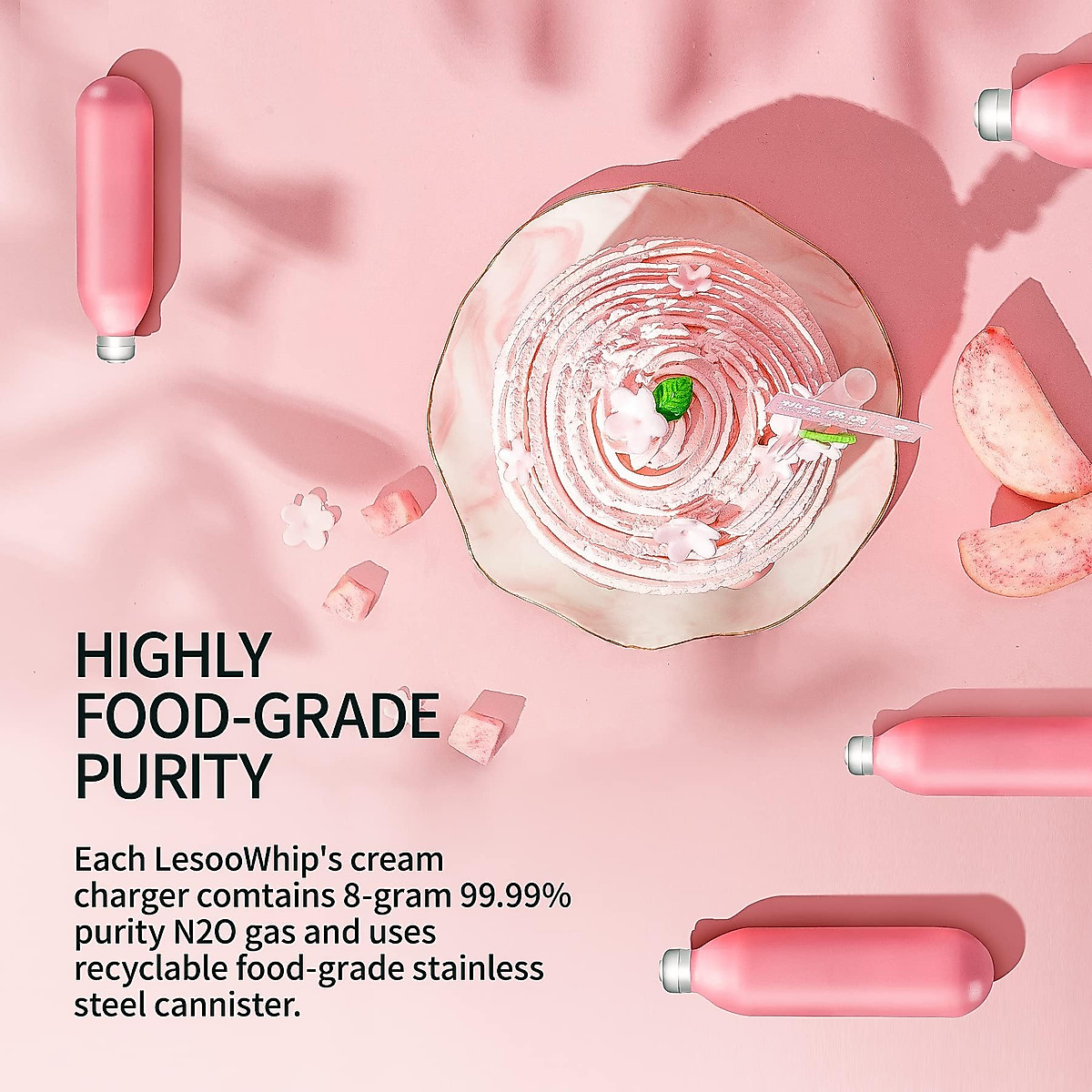 LesooWhip Whip Cream Charger, Pure Nitrous Oxide Cartridges 300-Pack 8.2g Whipped Cream Charger for Cream Maker (set of 6)