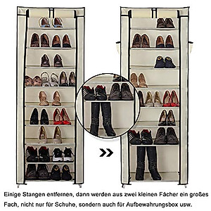 SONGMICS 10-Tier Shoe Tower Rack with Cover 27-Pair Space Saving Shoe Storage Organizer Beige URXJ10M