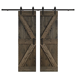 48 in/60in/72in/84in X 84 in K Series DIY Knotty Wood Double Sliding Barn Door with Hardware Kit (60 in x 84 in, Aged Barrel)