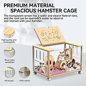 TWOCA Hamster Cages,Wooden Hamster Cage,Acrylic Hamster Cage,Hand-Carved Hamster cage,Suitable for Hamster/Chinchilla/Rabbit/Chicks