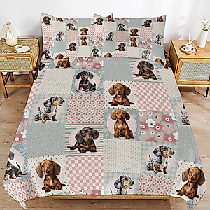 Dachshund Bedding Set Full Size Dachshund Comforter Cover Set for Teen Boys Super Soft Construction Sausage Dog Duvet Cover Set Bedroom Decor Twin Full Queen King Size Quilt Cover with 2 Pillowcase